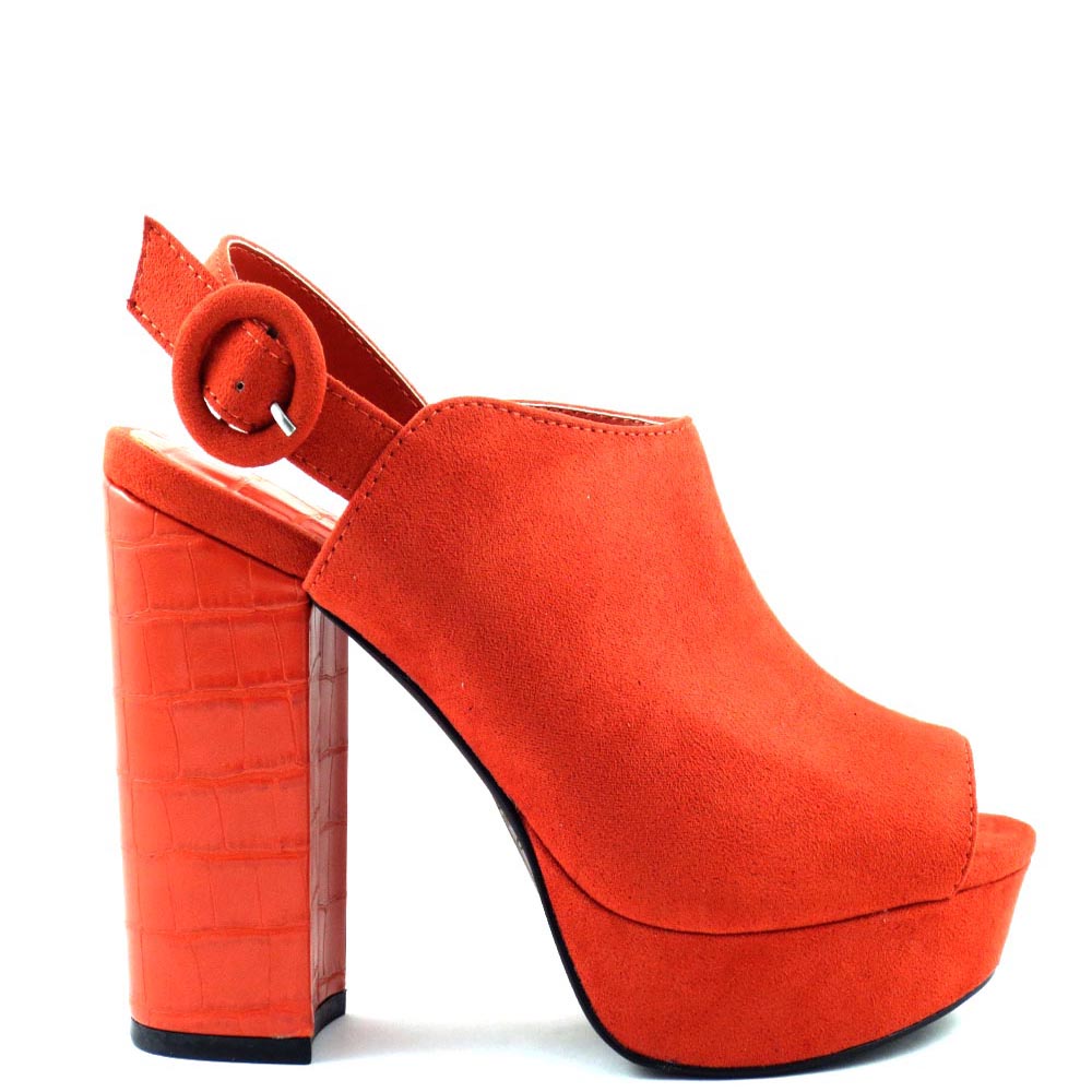 Qupid Open Toe Sling Back Platform Croco Wrapped Chunky Heels - Lad ...