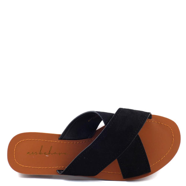 Misbehave by Liliana Open Toe Crisscross Upper Flat Sandals - Pluto ...